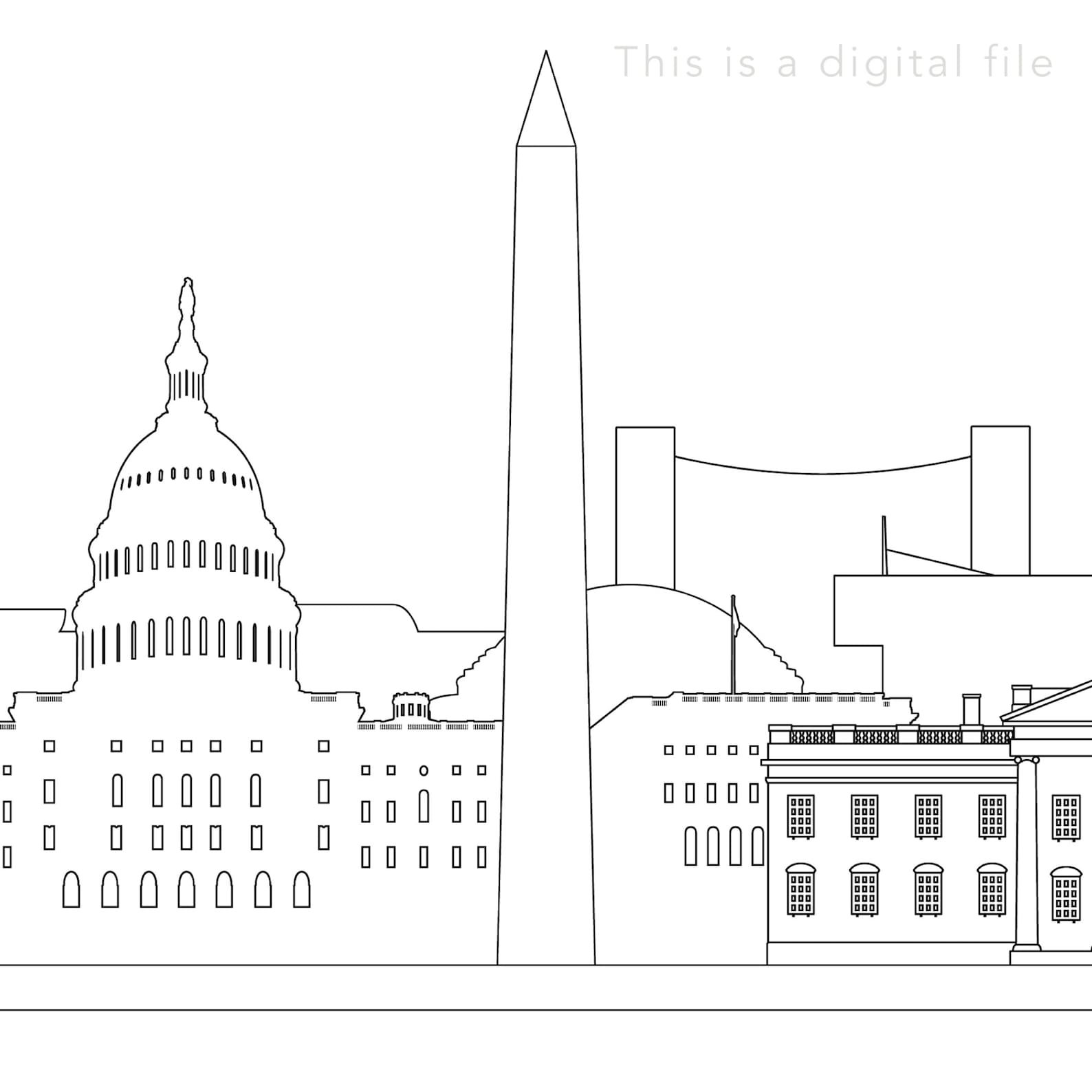 Washington DC Skyline Print. Washington City Skyline Line Art. Instant ...