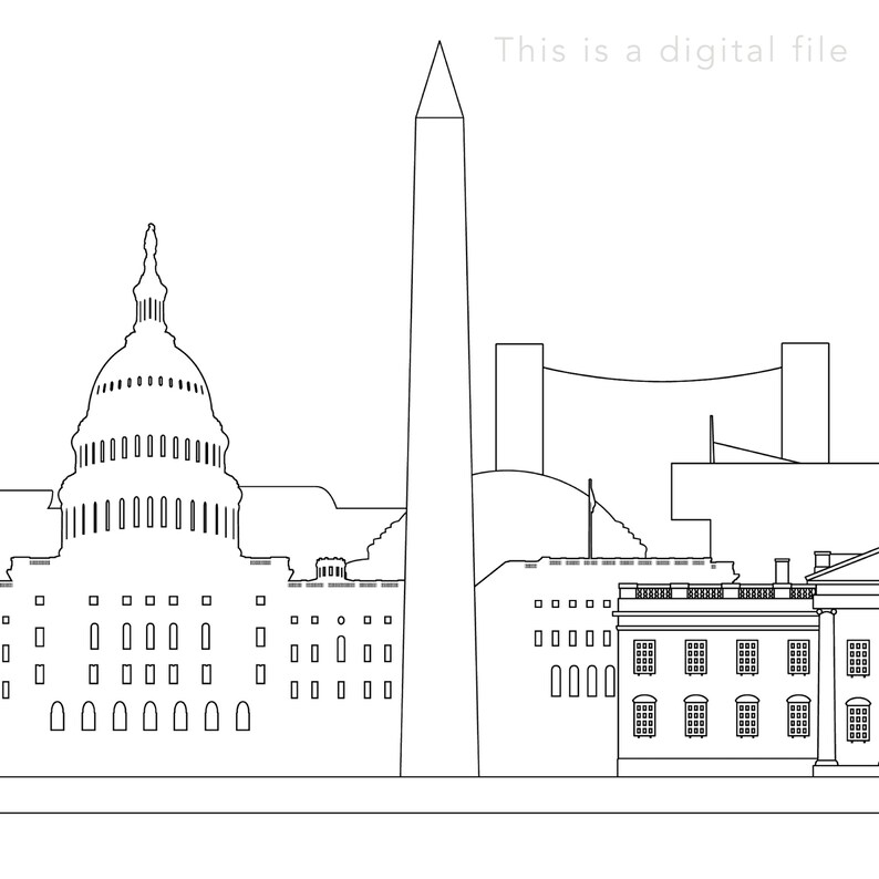 Washington DC Skyline Print. Washington City Skyline Line Art. Instant ...