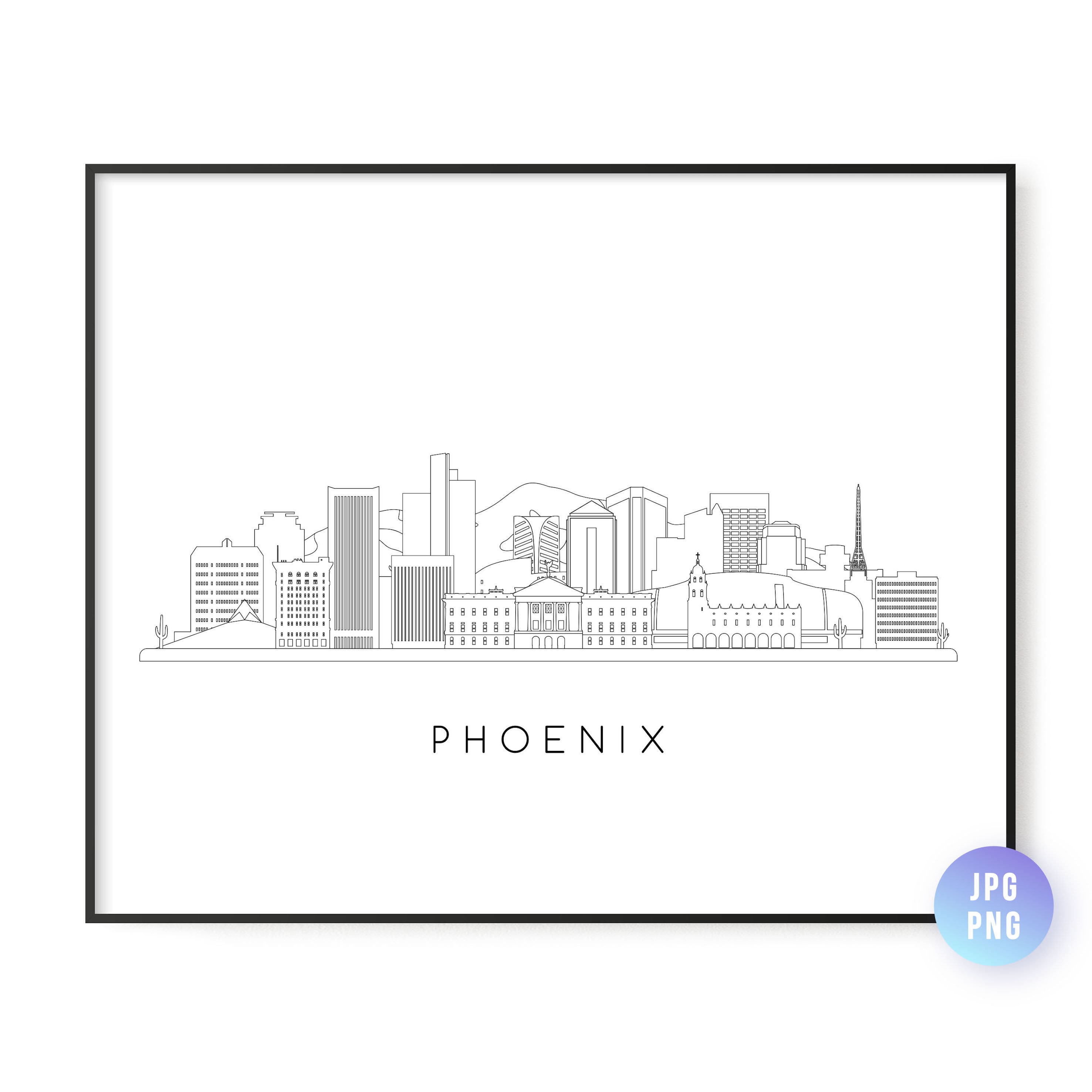 Phoenix Skyline Print. Phoenix City AZ Skyline Line Art. Instant ...