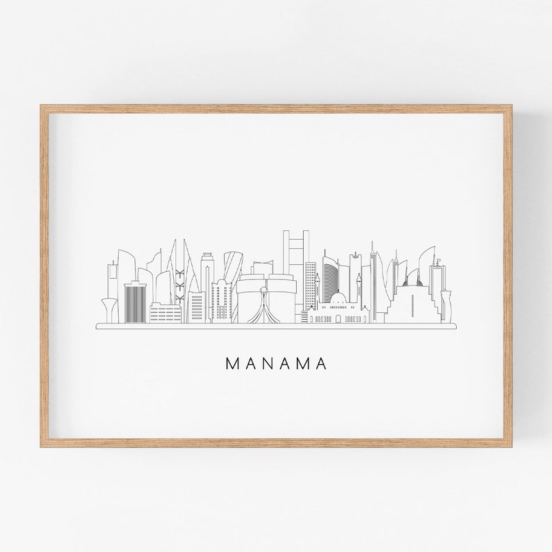 Manama Skyline Print. Manama City Bahrain Skyline Line Art. Instant ...