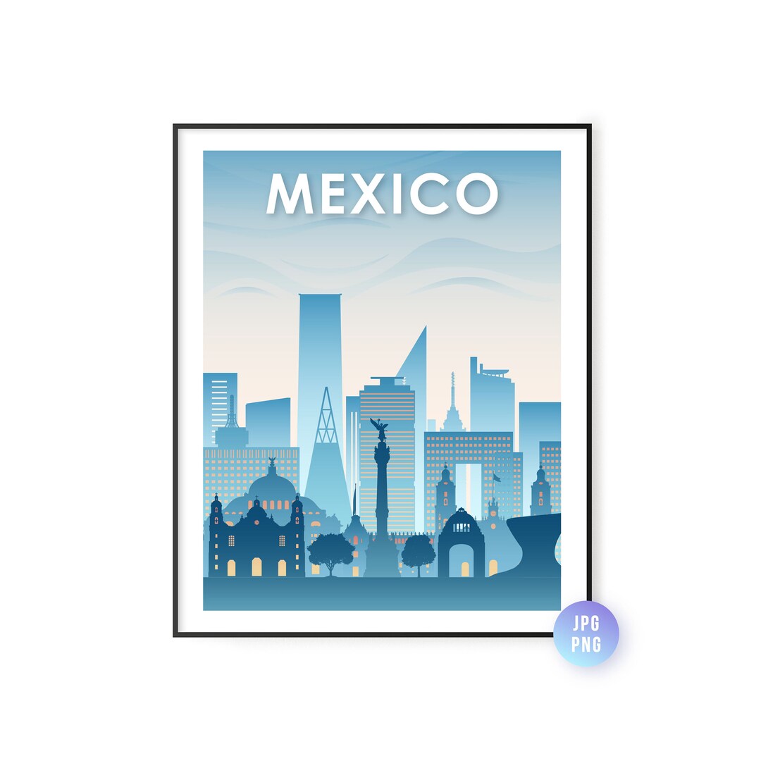 Blue Mexico Skyline Print. Mexico Skyline Digital Print. Printable Wall ...