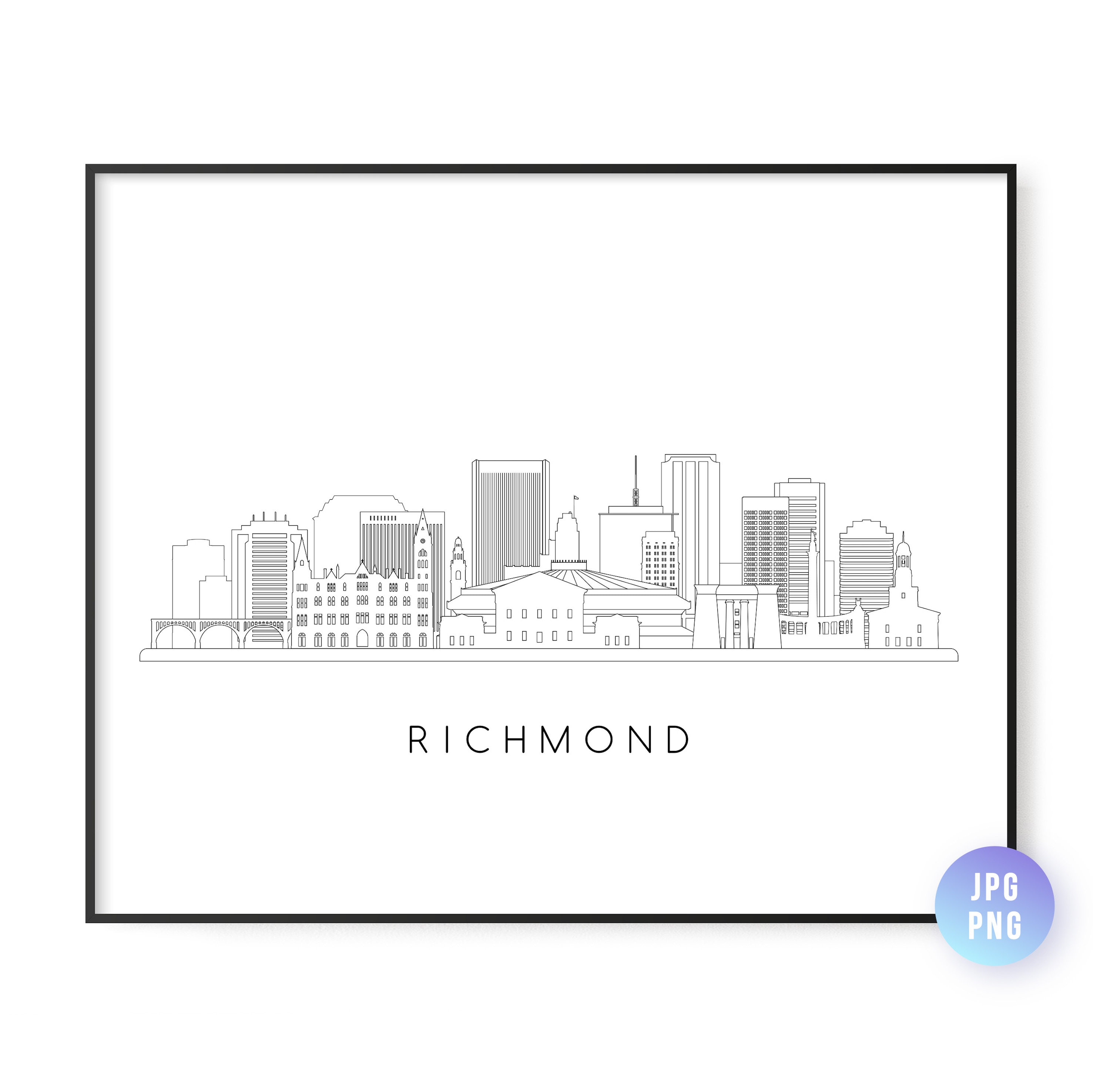 Richmond Skyline Print. Richmond City Skyline Line Art. Instant ...
