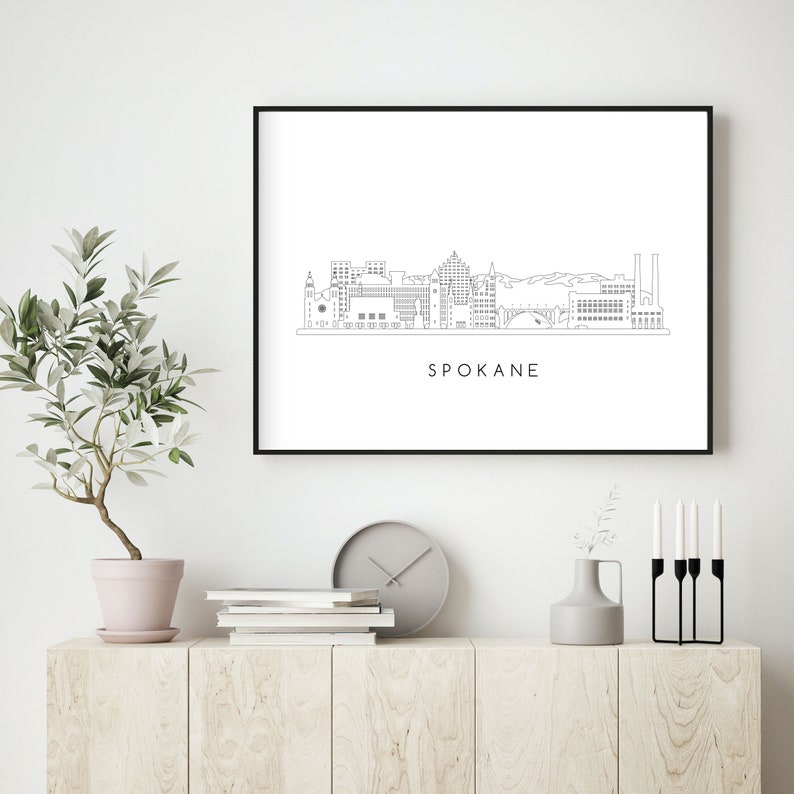 Spokane, WA Skyline Print. Spokane City Skyline Line Art. Instant ...