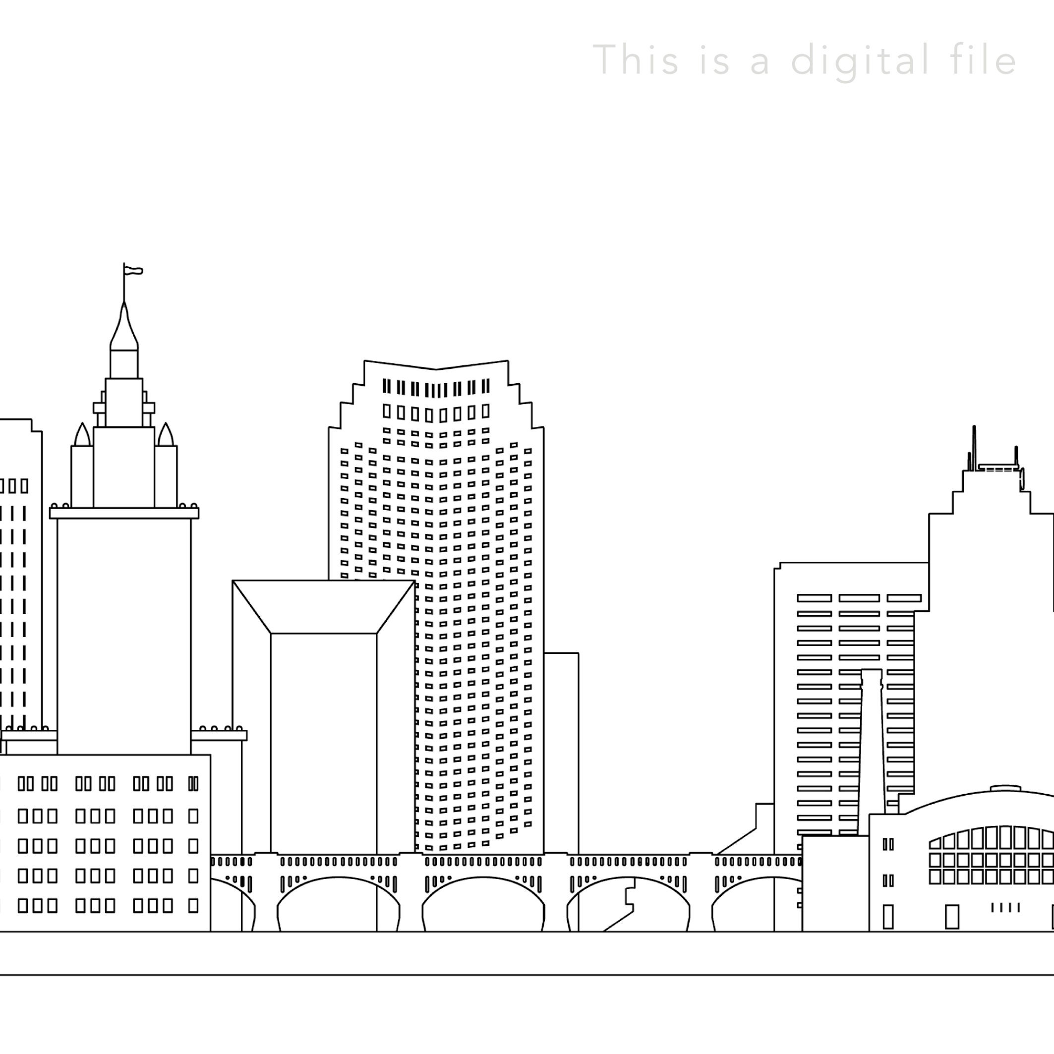 Cleveland Skyline Print. Cleveland OH City Skyline Line Art. Instant ...