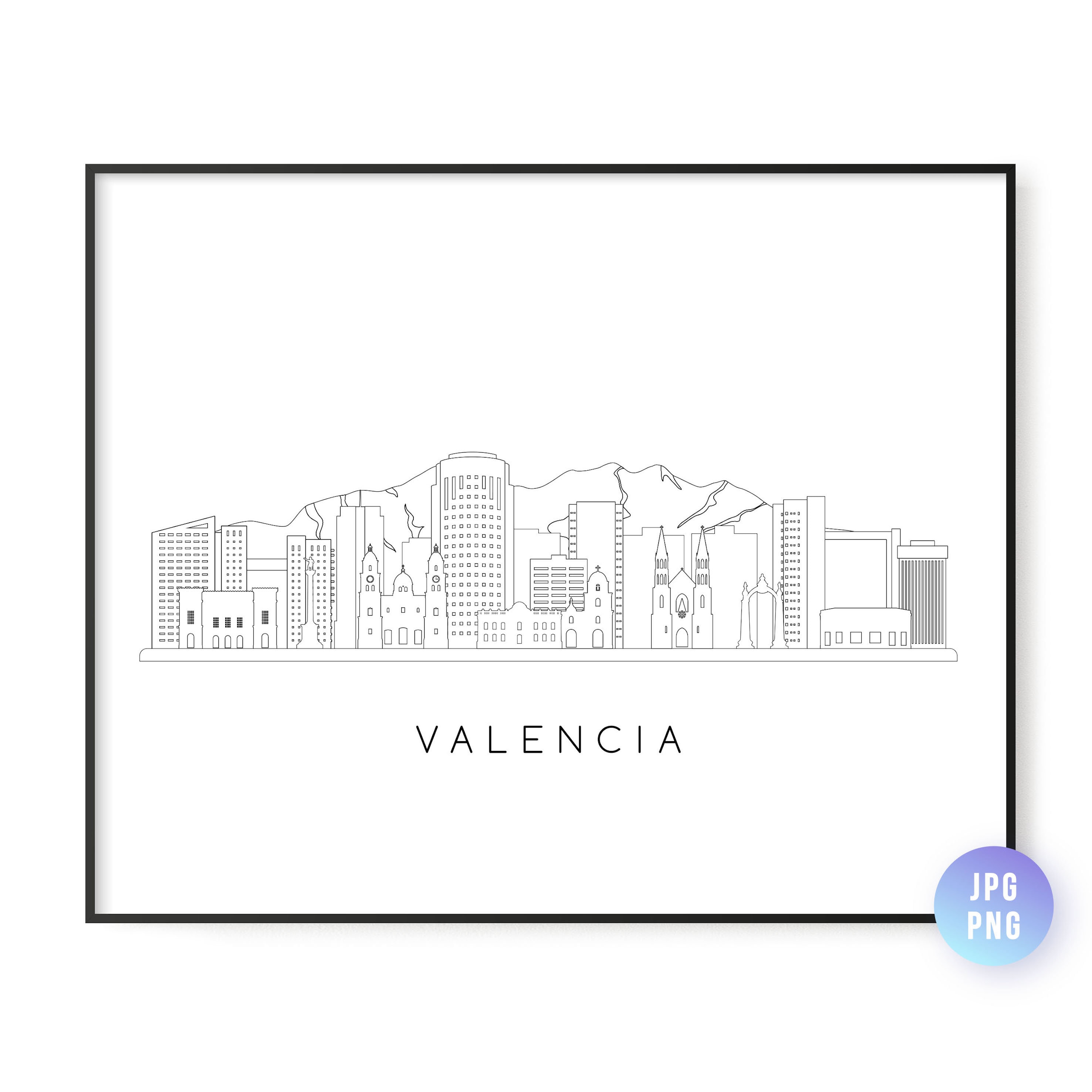 Valencia Skyline Print. Valencia City Venezuela Skyline Line Art ...