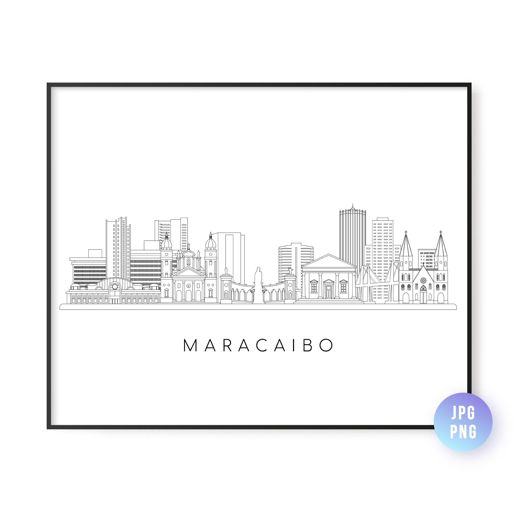 Maracaibo Skyline Print. Maracaibo City Skyline Line Art. Instant ...