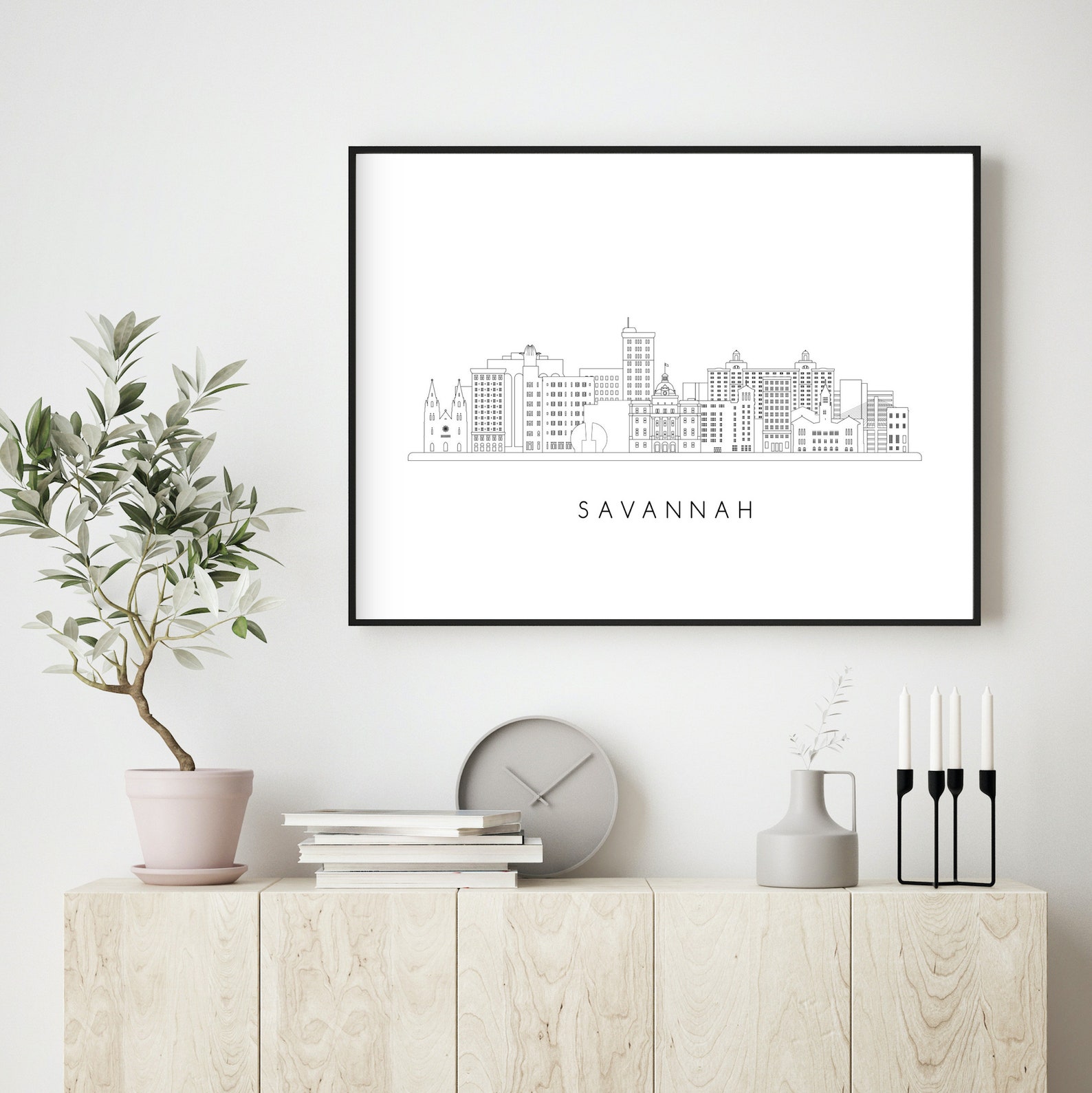 Savannah Skyline Print. Savannah Georgia City Skyline Line Art. Instant ...