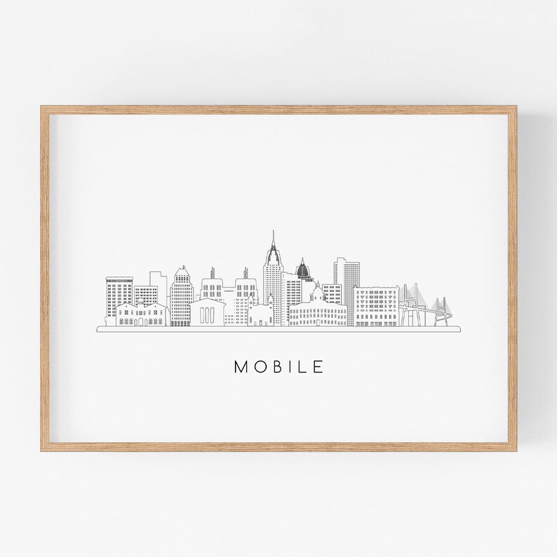 Mobile Skyline Print. Mobile AL City Skyline Line Art. Instant Download ...