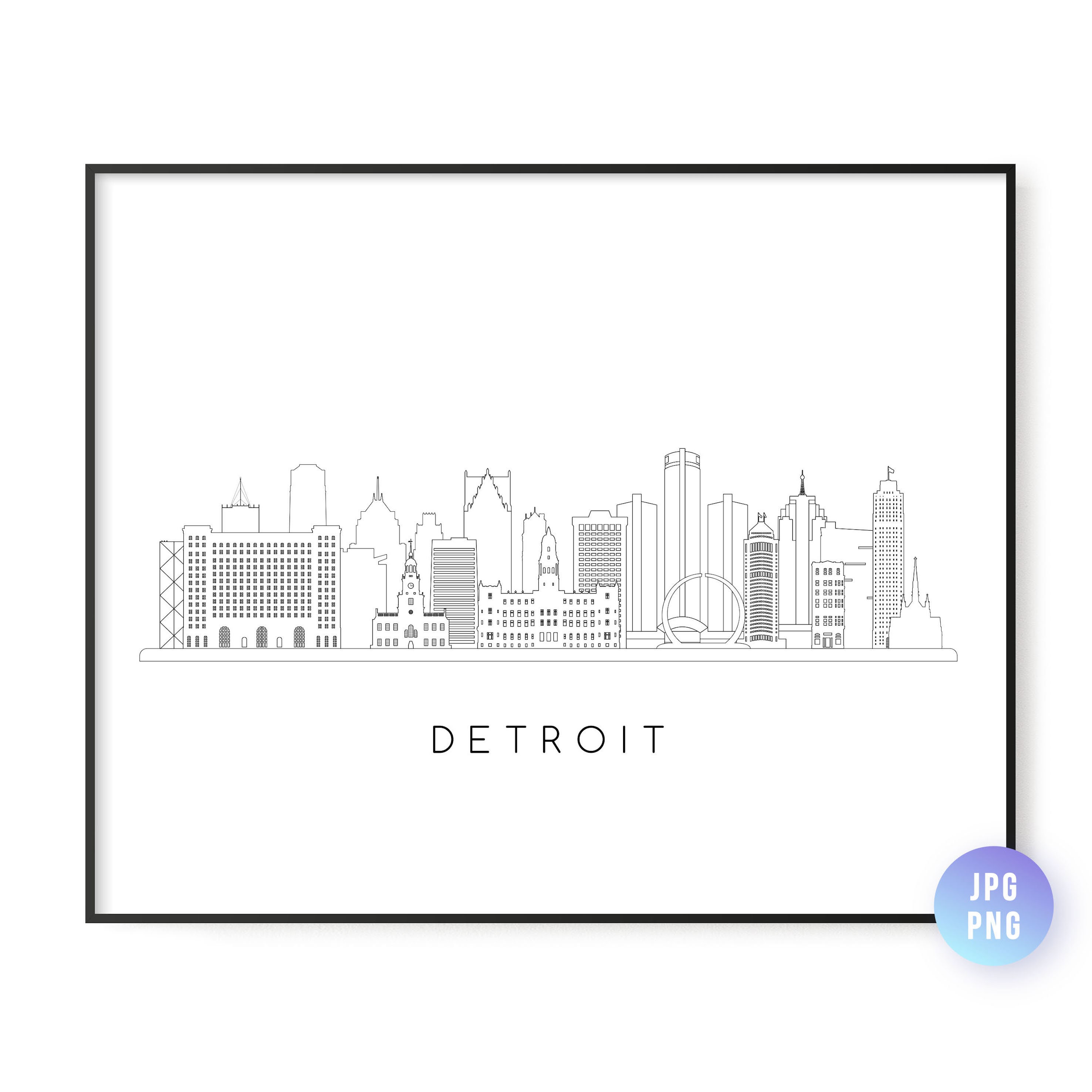 Detroit Skyline Print. Detroit MI City Skyline Line Art. Instant ...