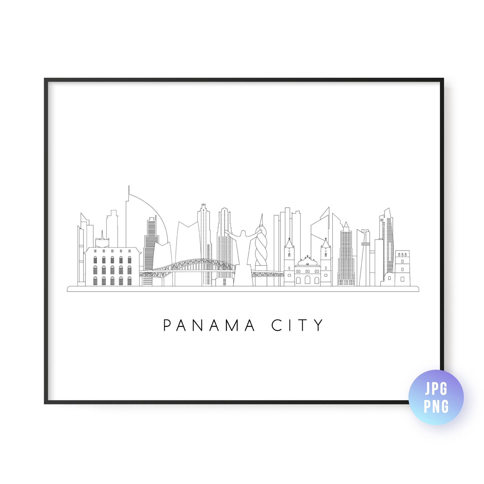 Panama City Skyline Print. Panama City Skyline Line Art. Instant ...