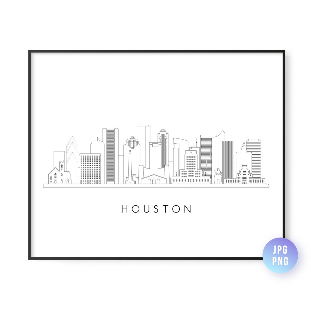 Houston Skyline Print. Houston TX City Skyline Line Art. Instant ...