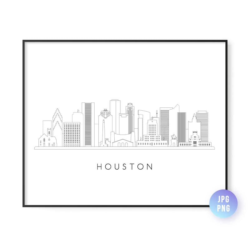 Houston Skyline Print. Houston TX City Skyline Line Art. Instant ...
