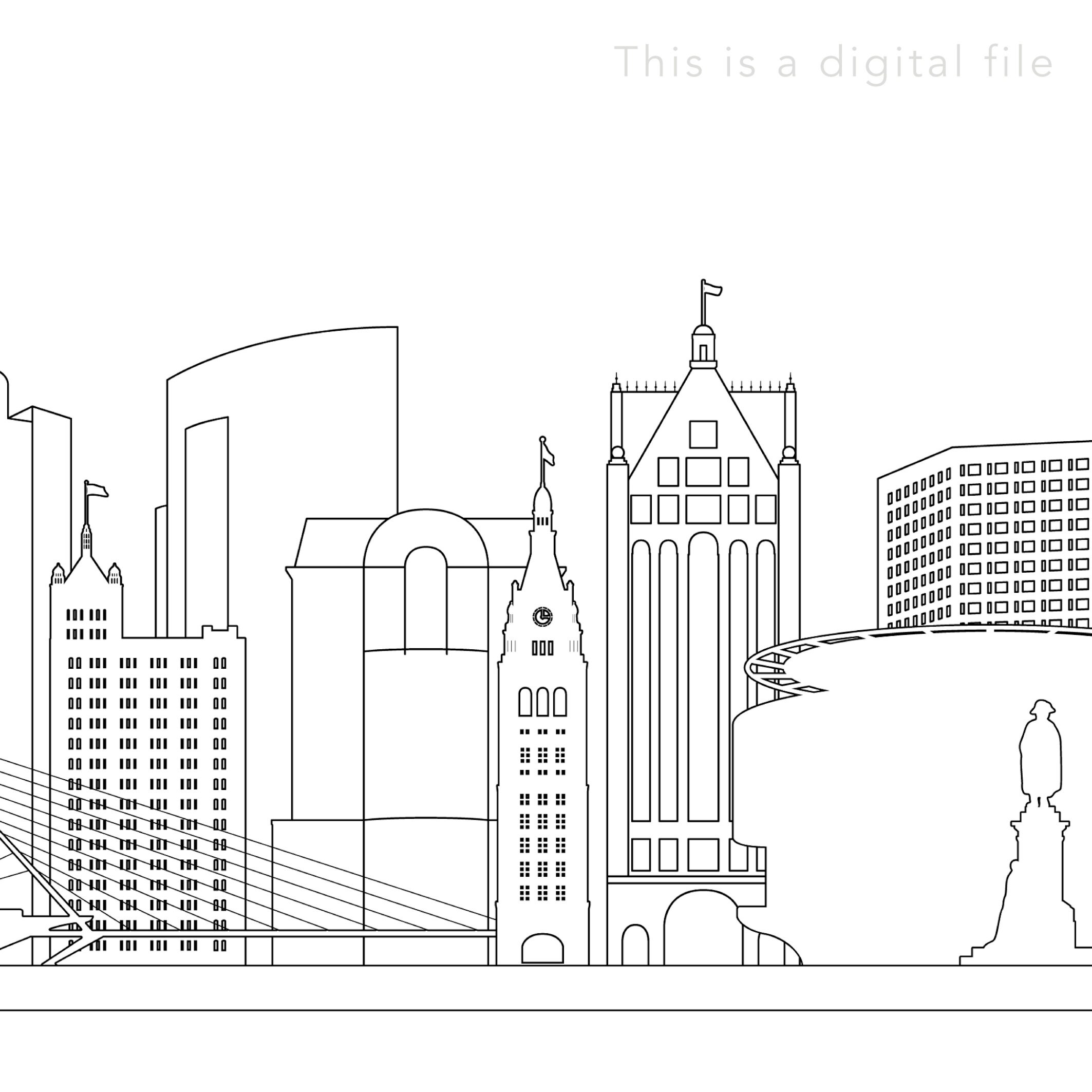 Milwaukee Skyline Print. Milwaukee City Skyline Line Art. Instant ...