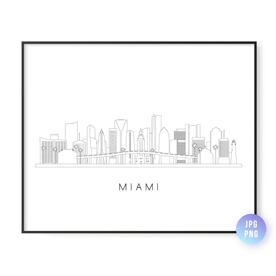 Miami Skyline Print. Miami City Skyline Line Art. Instant Download ...