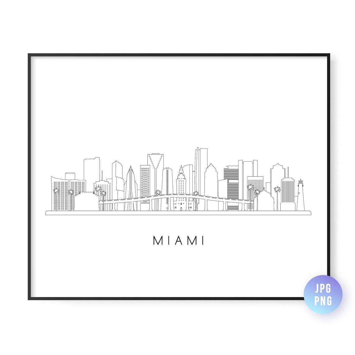Miami Skyline Print. Miami City Skyline Line Art. Instant - Etsy