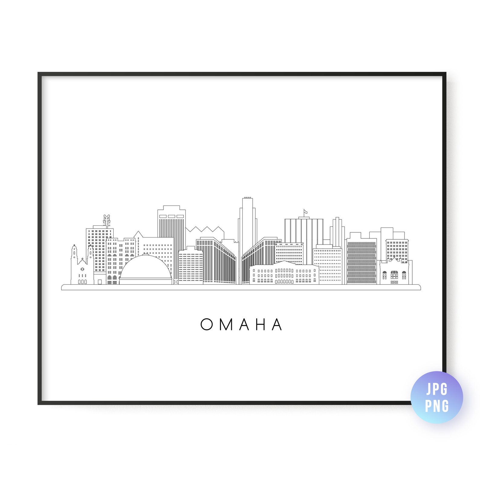Omaha Skyline Print. Omaha City Nebraska Skyline Line Art. Instant ...