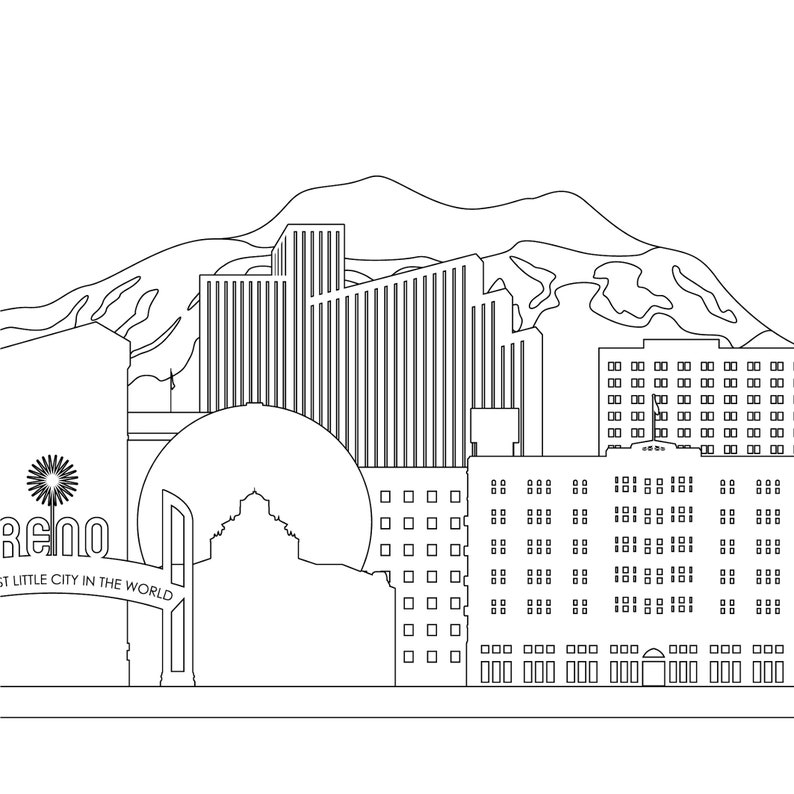 Reno Skyline Print. Reno City Nevada Skyline Line Art. Instant Download ...