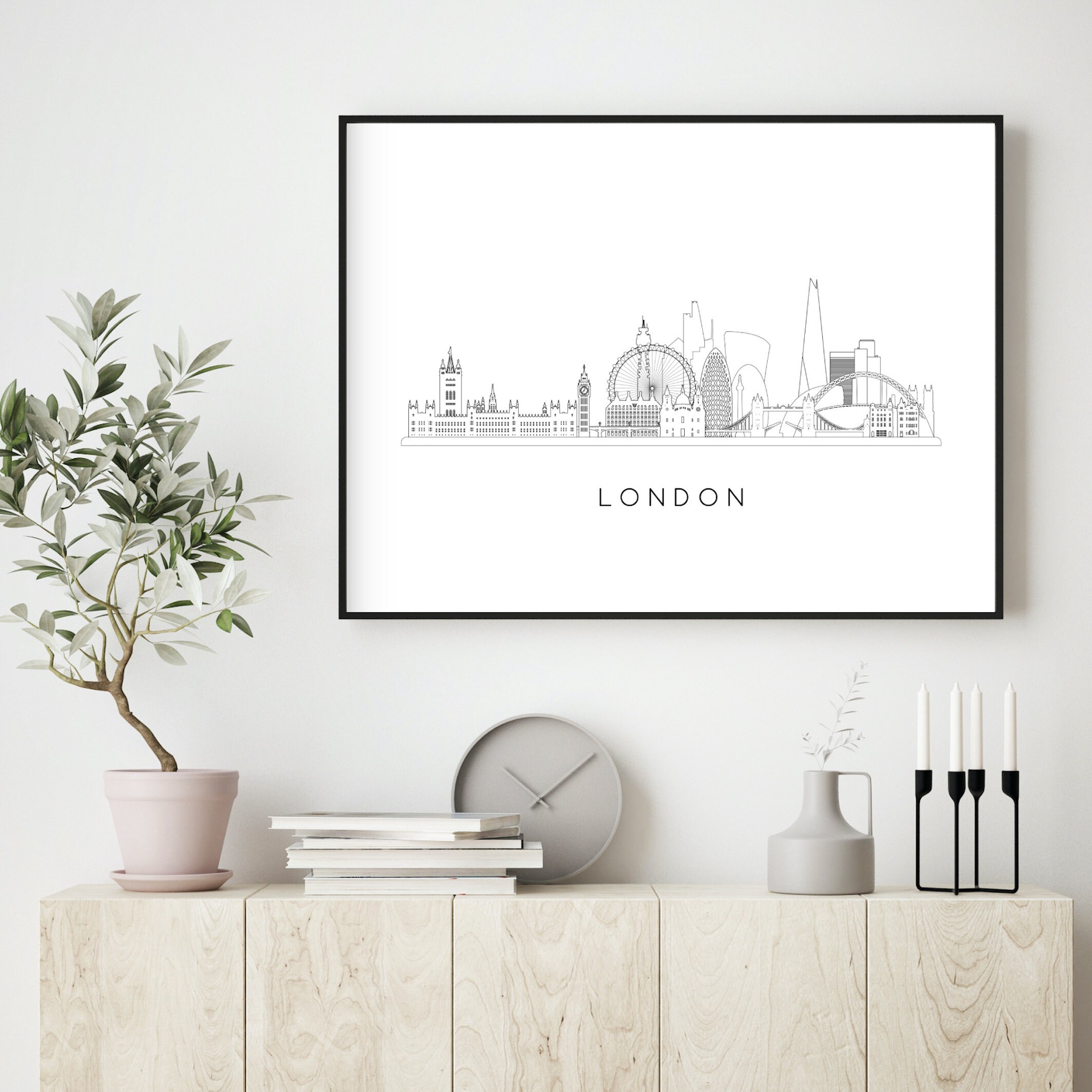 London Skyline Print. London UK City Skyline Line Art. Instant Download ...