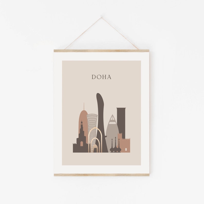 Doha Skyline Print Boho Style. Doha Qatar Downloadable Art. Travel ...