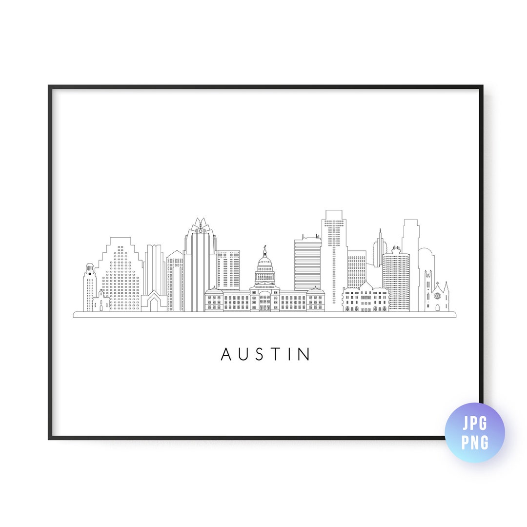 Austin Skyline Print. Austin TX City Skyline Line Art. Instant Download ...