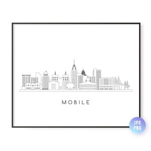Mobile Skyline Print. Mobile AL City Skyline Line Art. Instant Download ...