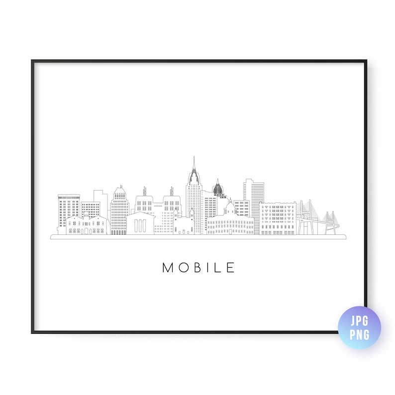 Mobile Skyline Print. Mobile AL City Skyline Line Art. Instant Download ...