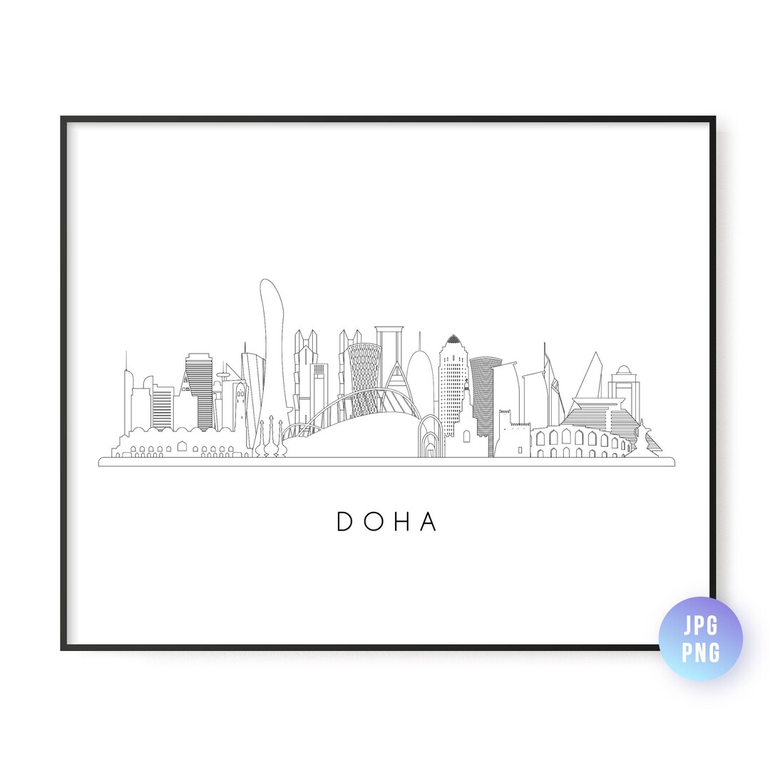 Doha Skyline Print. Doha City Qatar Skyline Line Art. Instant Download ...