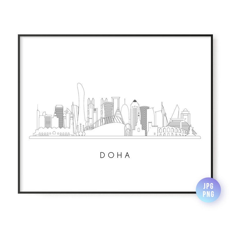 Doha Skyline Print. Doha City Qatar Skyline Line Art. Instant Download ...