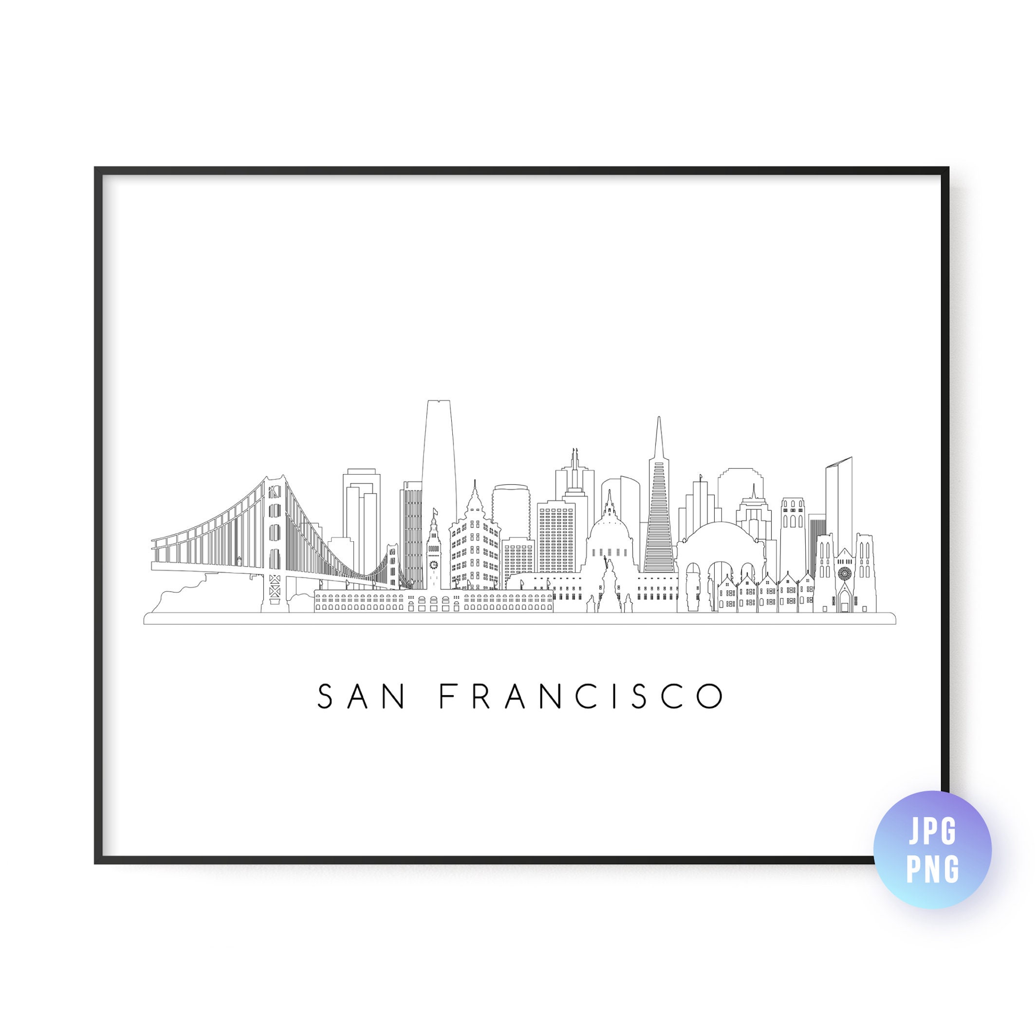 San Francisco Skyline Print. San Francisco City Skyline Line Art ...