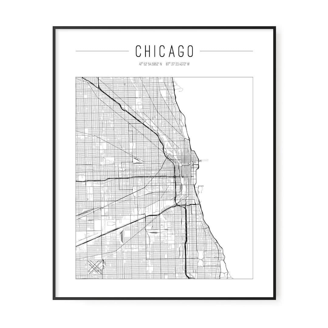 Chicago City Map Printable Wall Art. Chicago Map. Modern Minimalist Map ...