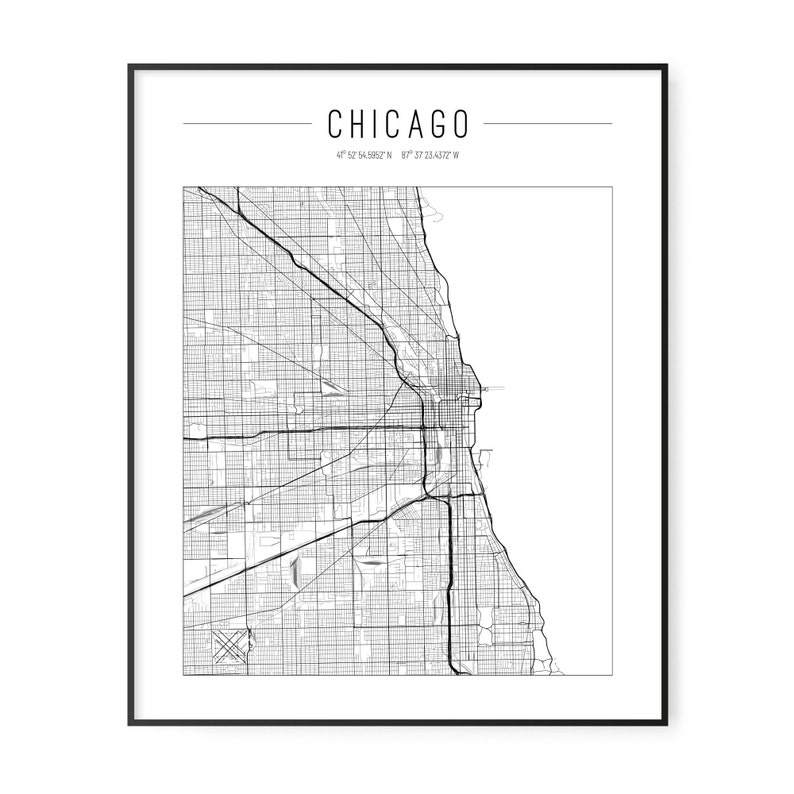 Chicago City Map Printable Wall Art. Chicago Map. Modern Minimalist Map ...