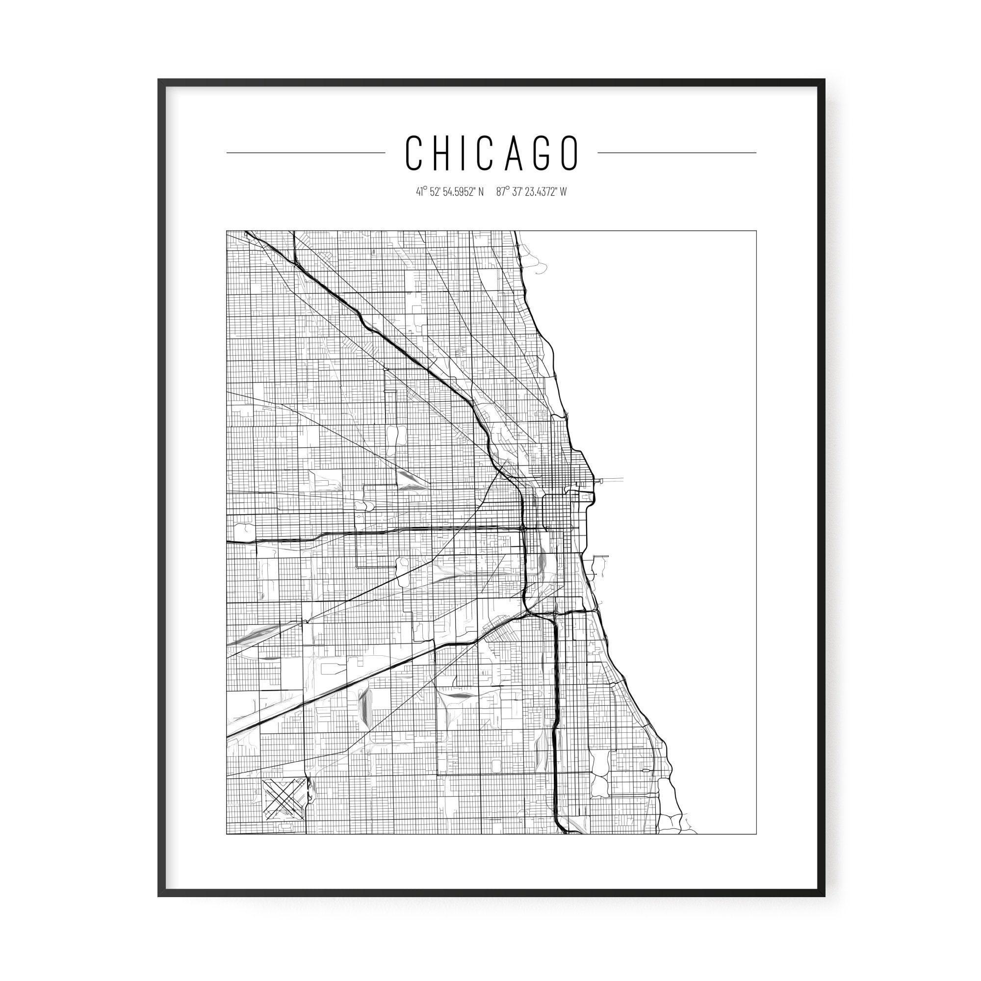 Chicago City Map Printable Wall Art. Chicago Map. Modern Minimalist Map ...