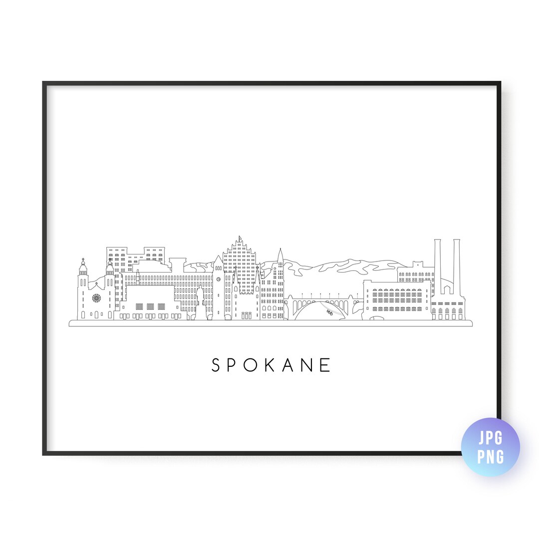 Spokane, WA Skyline Print. Spokane City Skyline Line Art. Instant ...