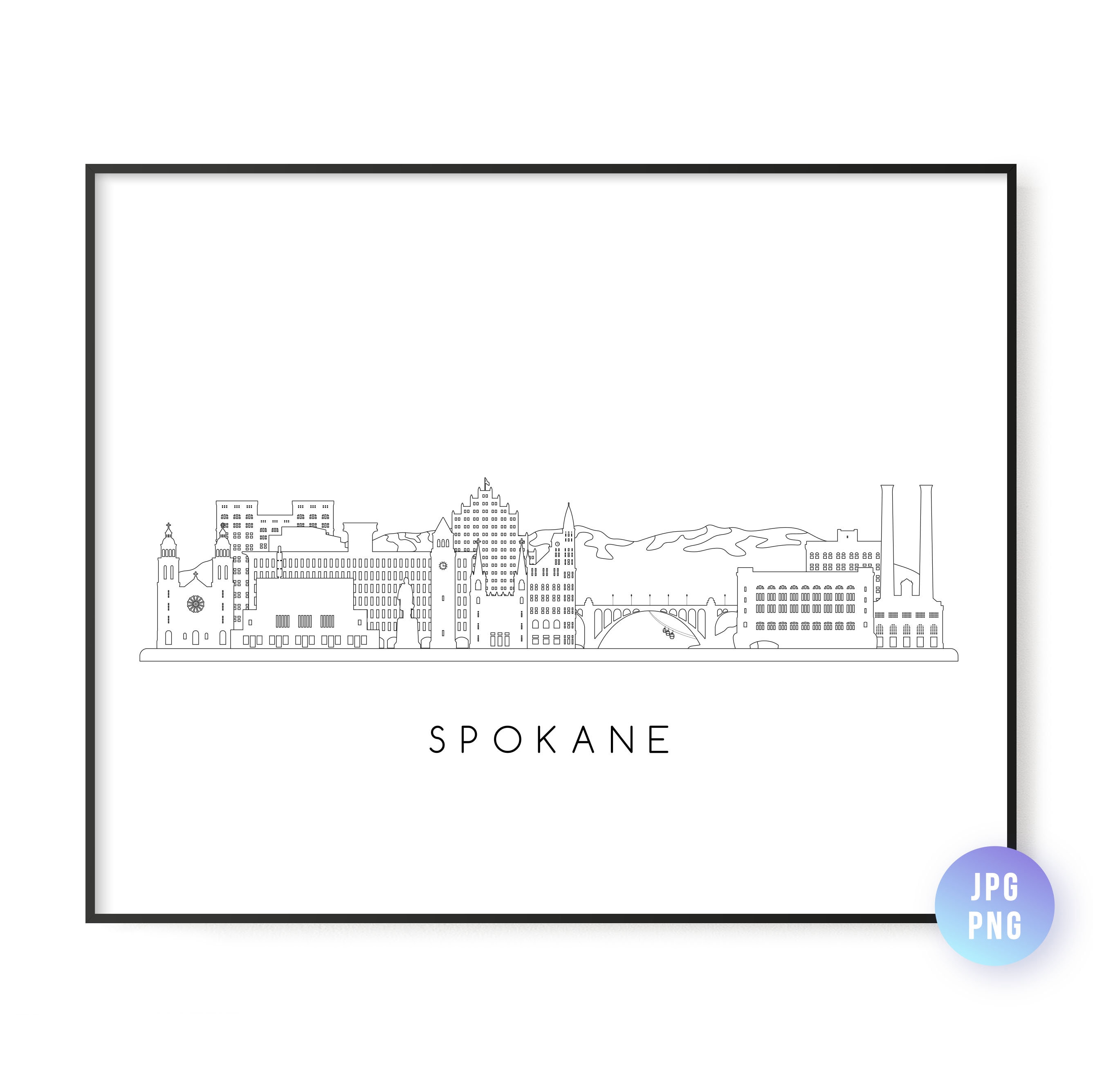 Spokane, WA Skyline Print. Spokane City Skyline Line Art. Instant ...
