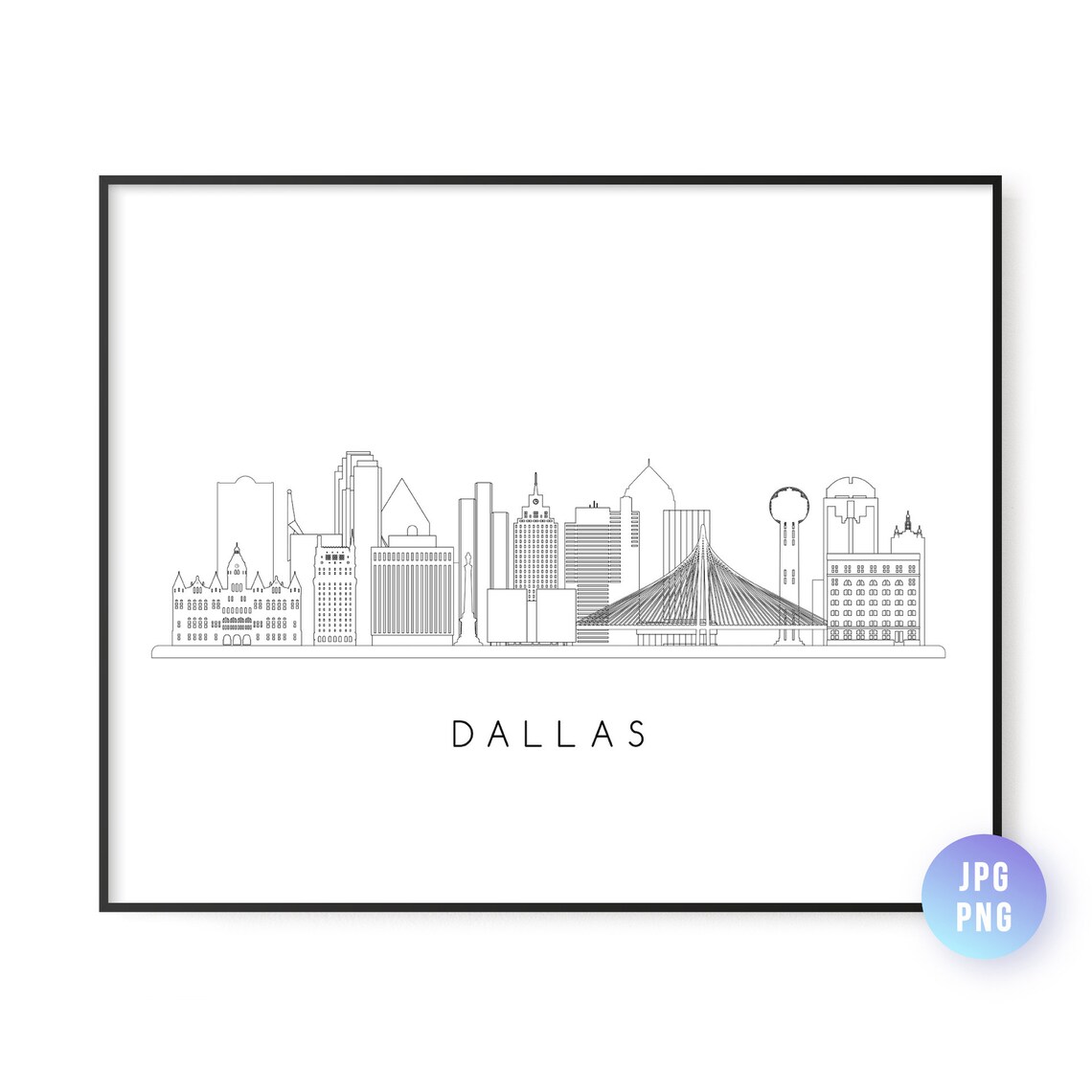 Dallas Skyline Print. Dallas TX City Skyline Line Art. Instant - Etsy