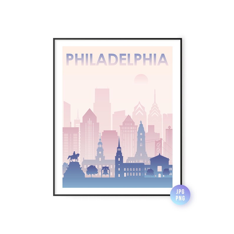 Philadelphia City Skyline. Philadelphia Printable Wall Art Pastel ...