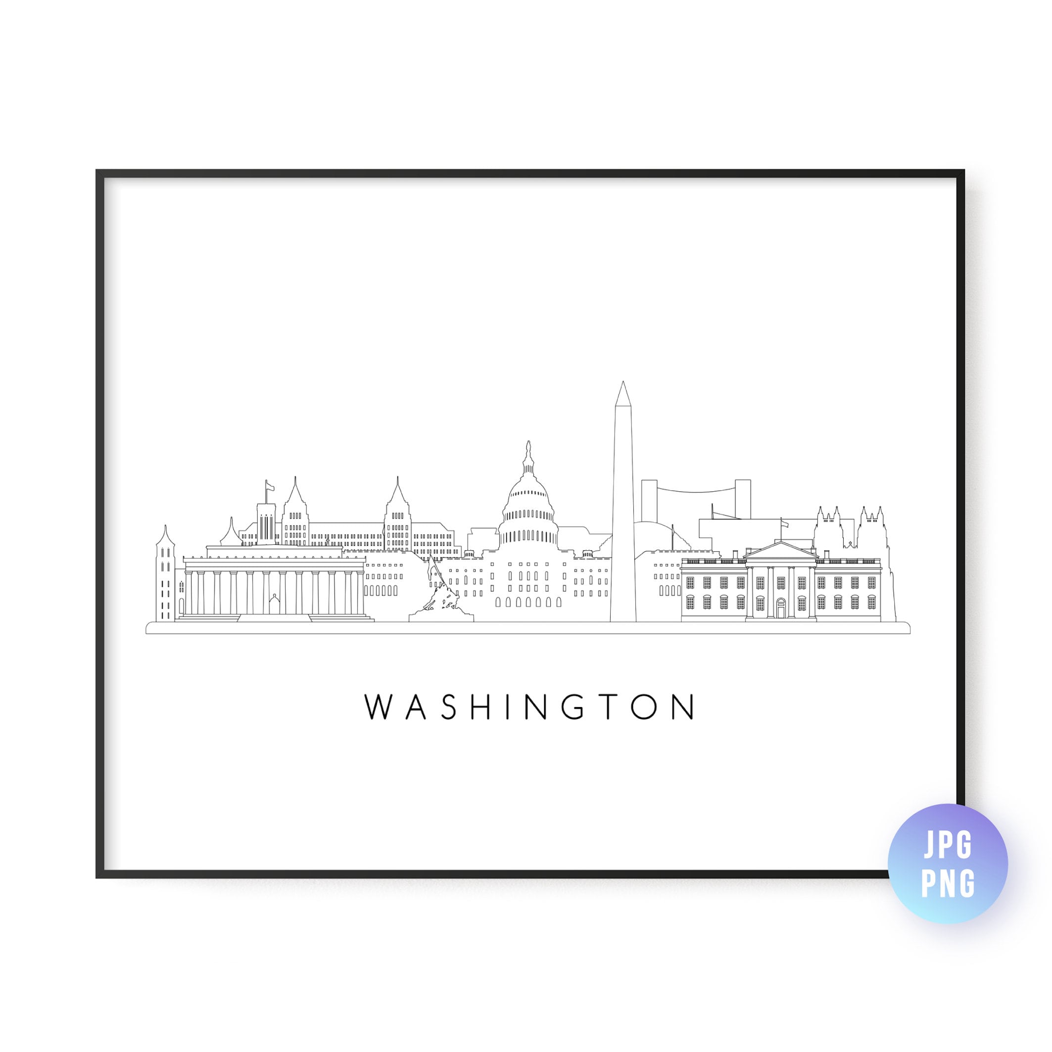 Washington DC Skyline Print. Washington City Skyline Line Art. Instant ...