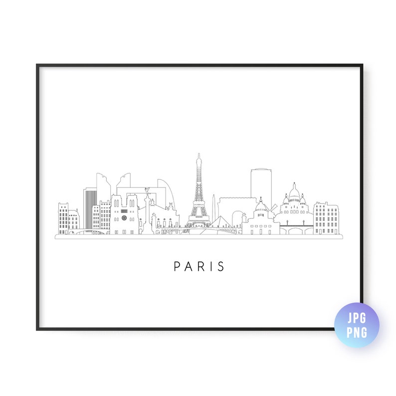 Paris Skyline Print. Paris City France Skyline Line Art. Instant ...