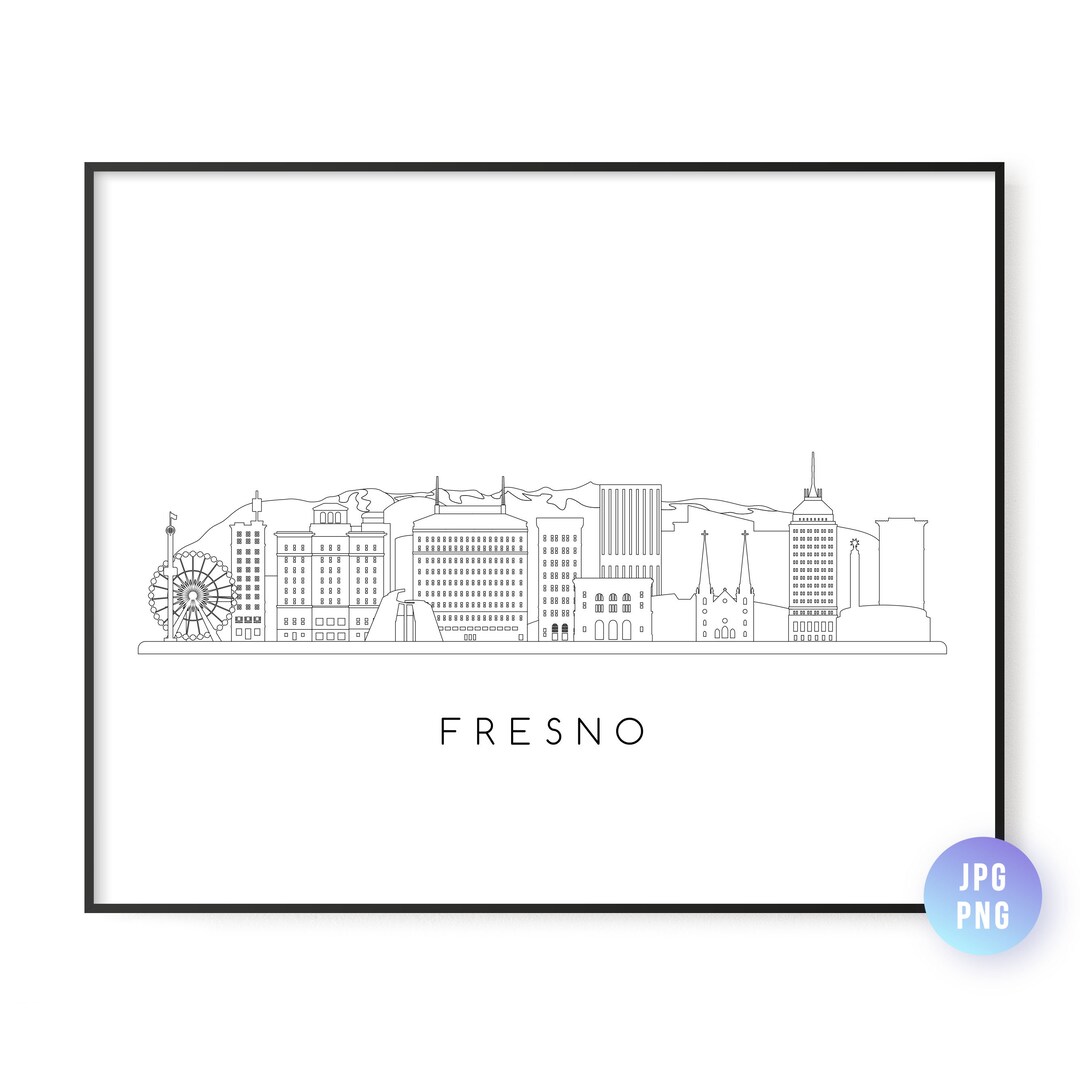 Fresno Skyline Printable Wall Art. Fresno CA Skyline Line Art. Digital ...