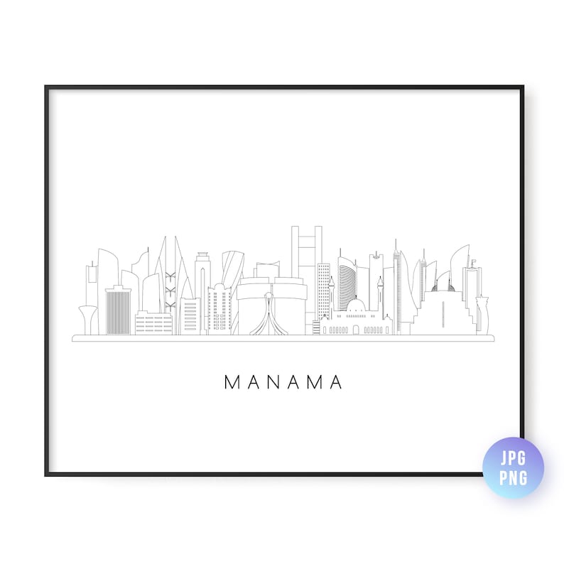 Manama Skyline Print. Manama City Bahrain Skyline Line Art. Instant ...
