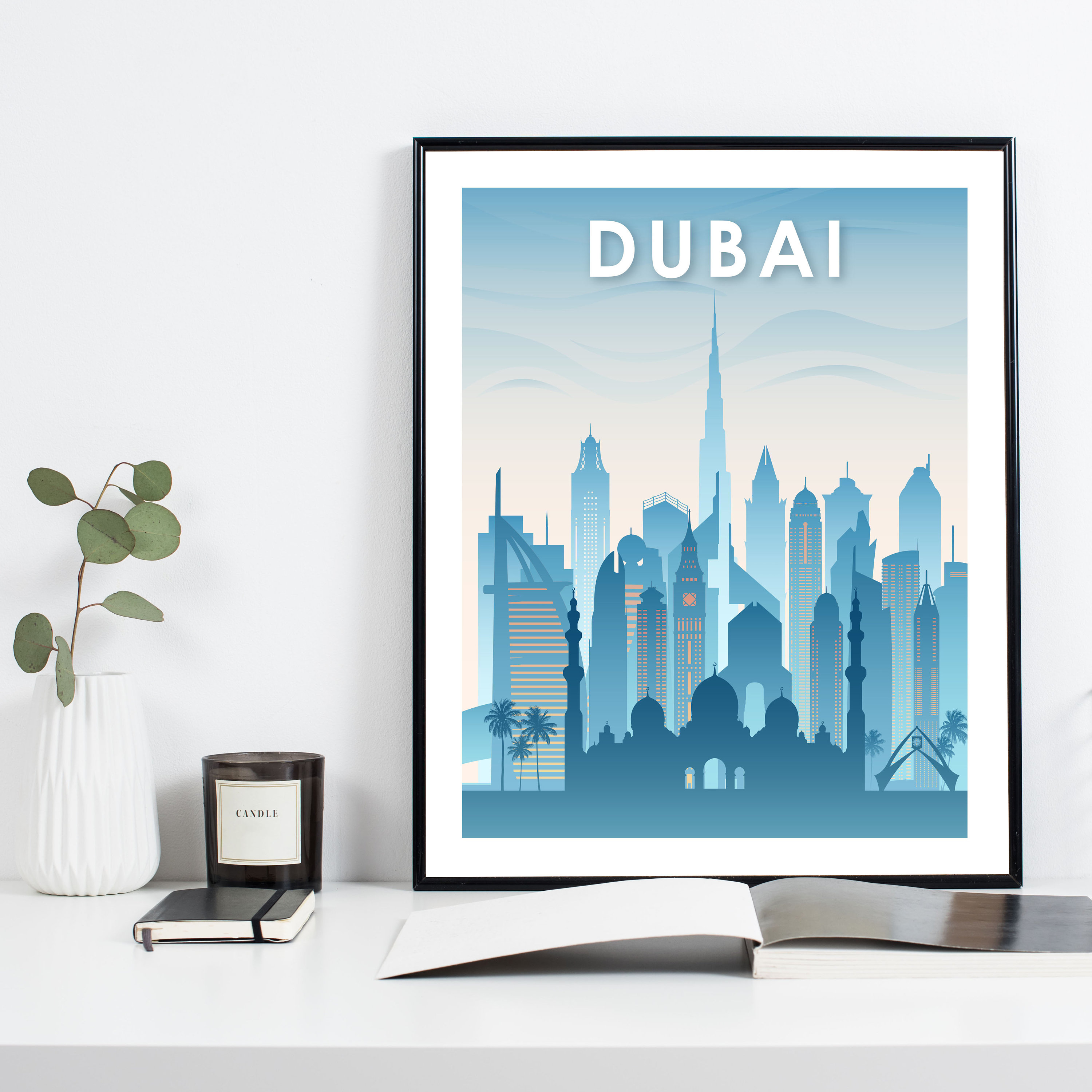 Blue Dubai Skyline Print. Dubai UAE Skyline Digital Print. Printable ...
