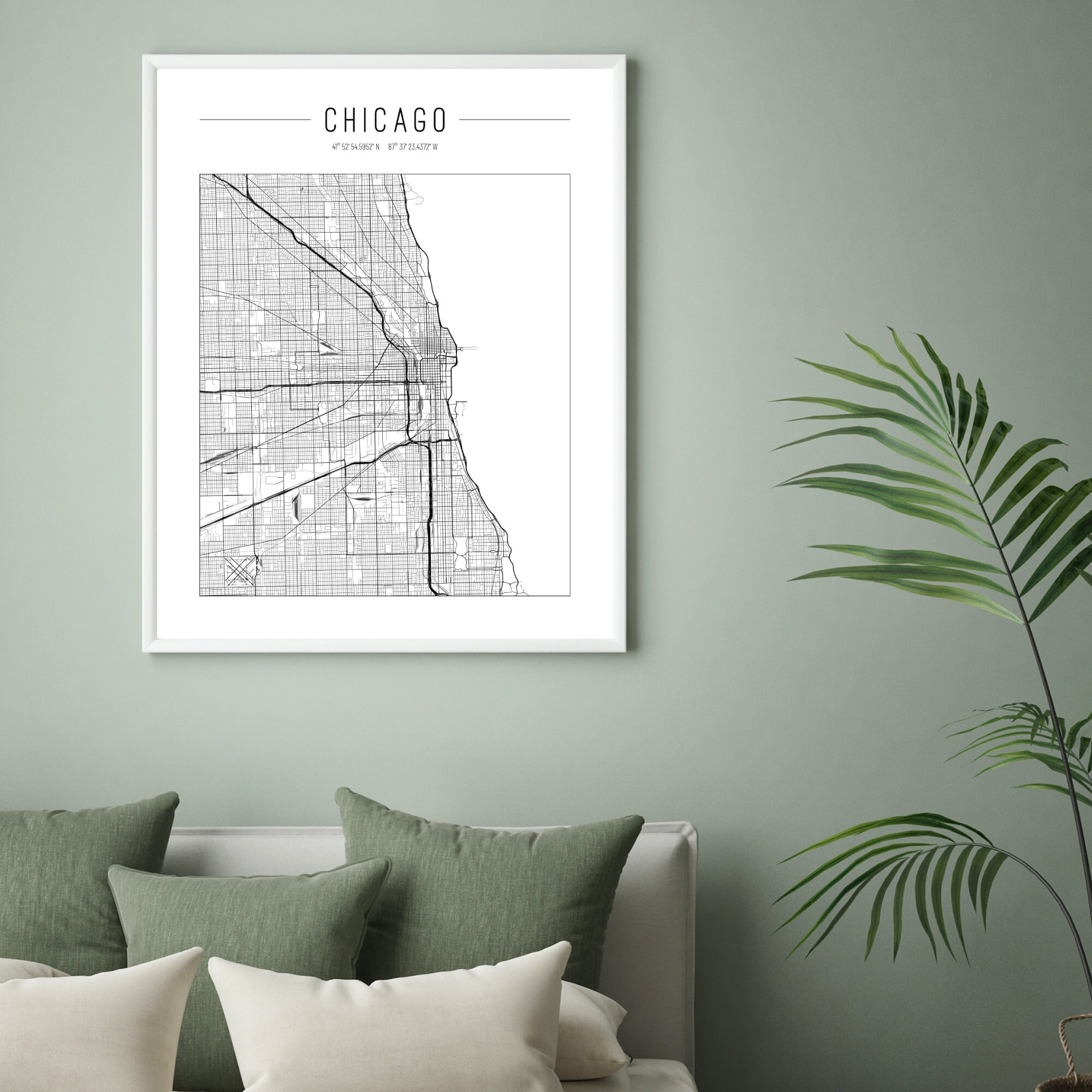 Chicago City Map Printable Wall Art. Chicago Map. Modern Minimalist Map ...