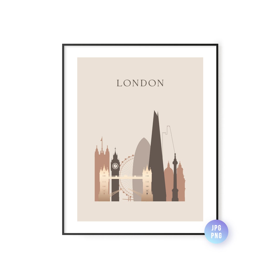 London Skyline Print Boho Style. London UK Downloadable Art. Travel ...