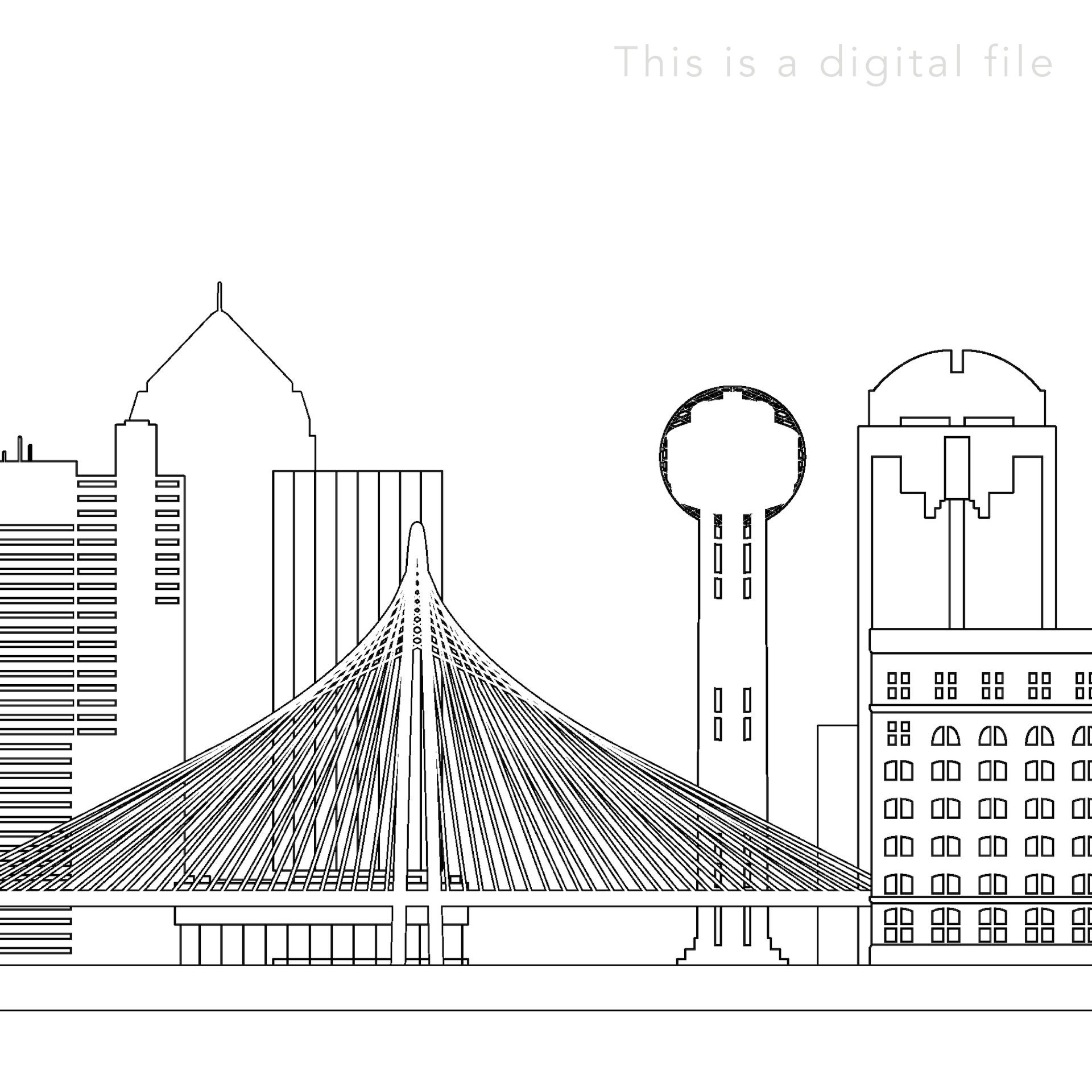 Dallas Skyline Print. Dallas TX City Skyline Line Art. Instant Download ...