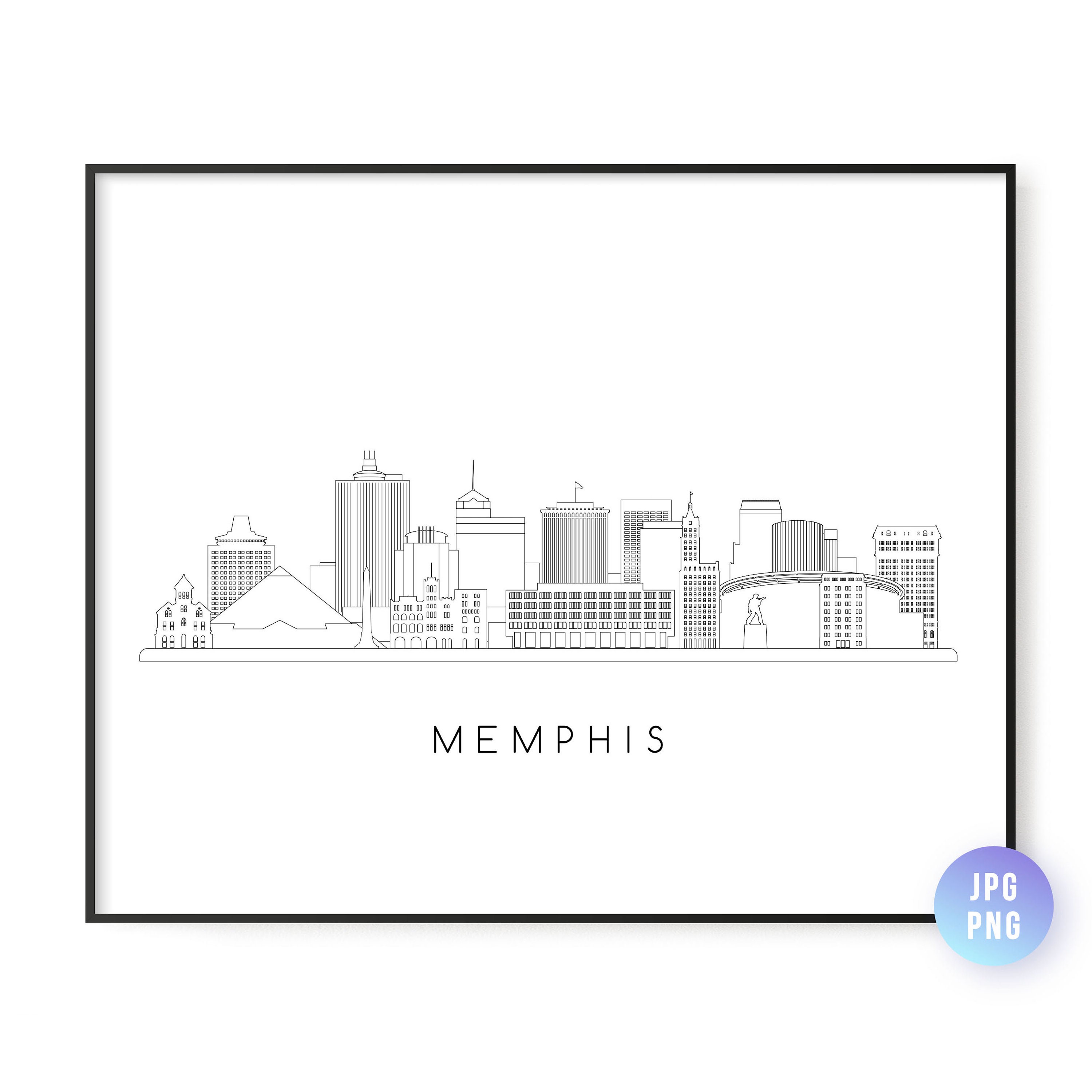Memphis Skyline Print. Memphis City Skyline Line Art. Instant Download ...