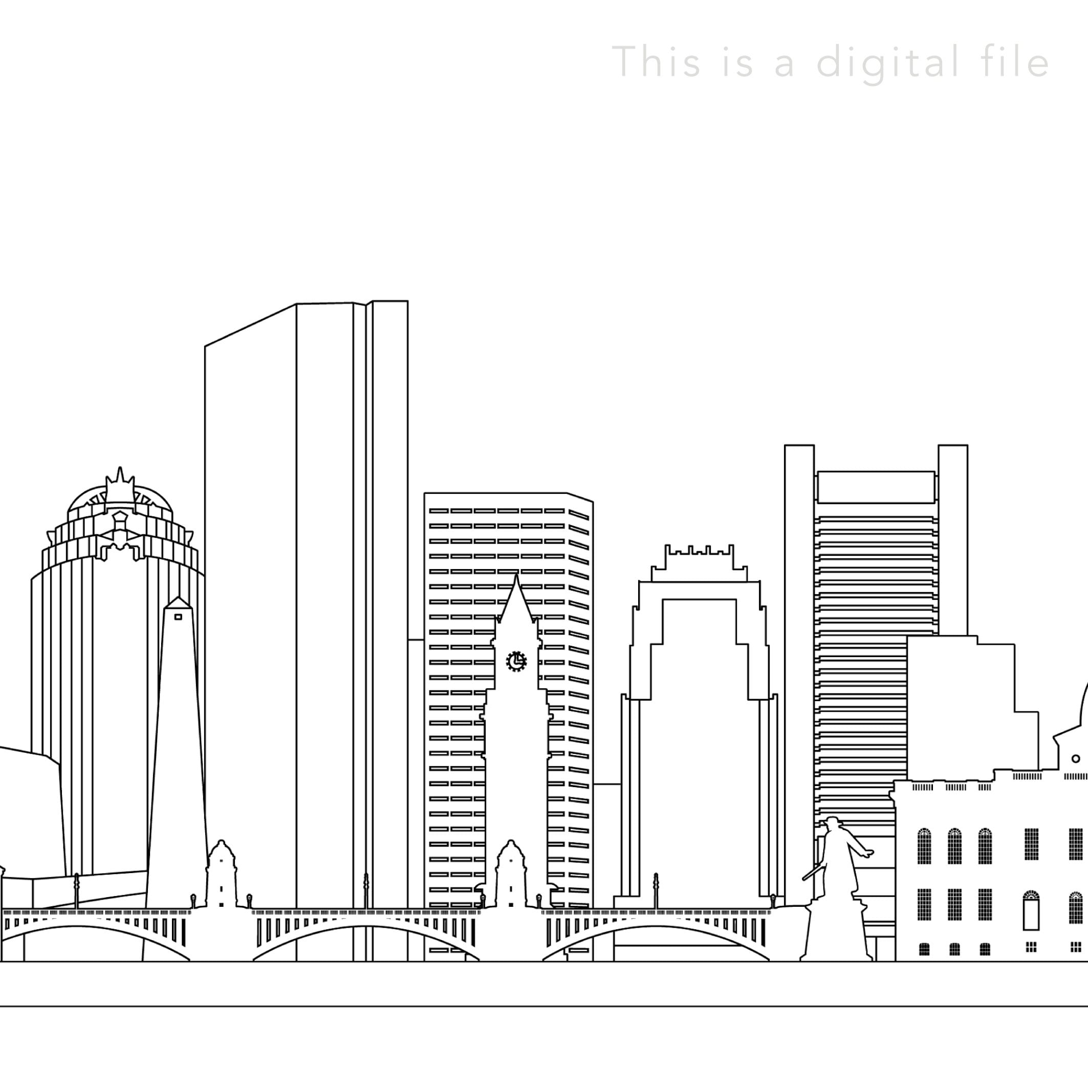 Boston Skyline Print. Boston City Skyline Line Art. Instant Download ...