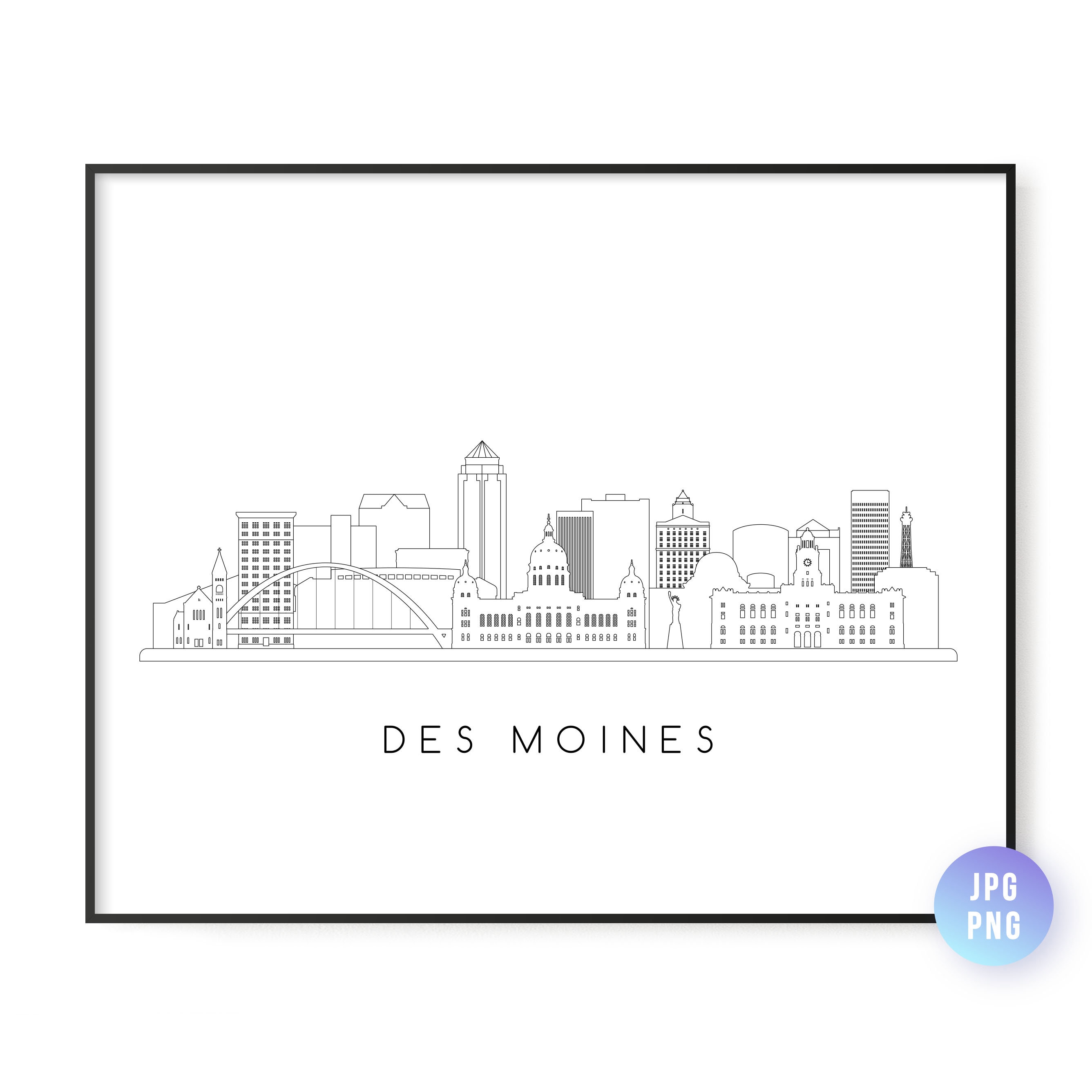 Des Moines Skyline Print. Des Moines City Skyline Line Art. Instant ...