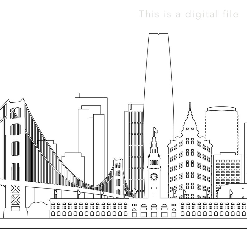 San Francisco Skyline Print. San Francisco City Skyline Line Art ...