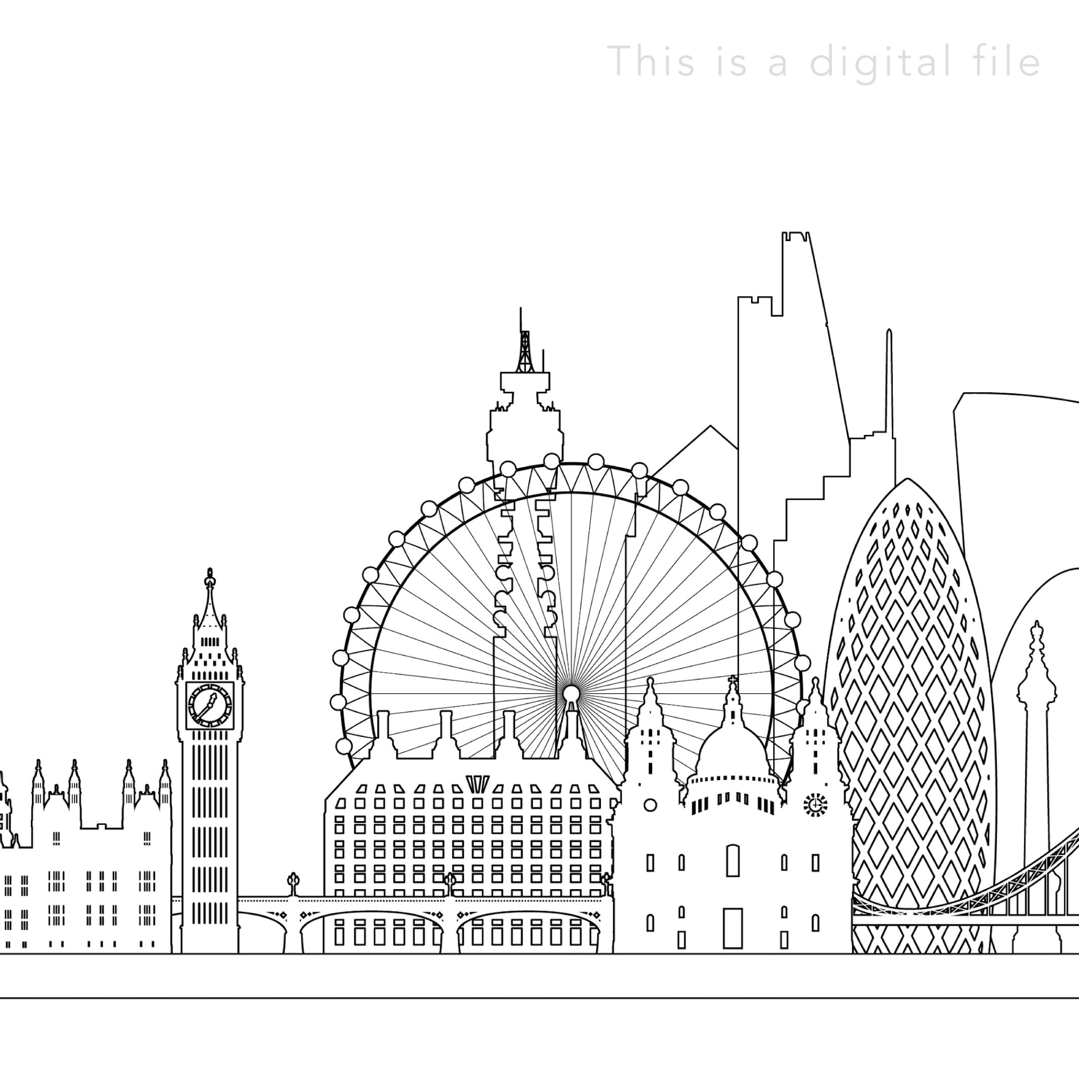 London Skyline Print. London UK City Skyline Line Art. Instant Download ...