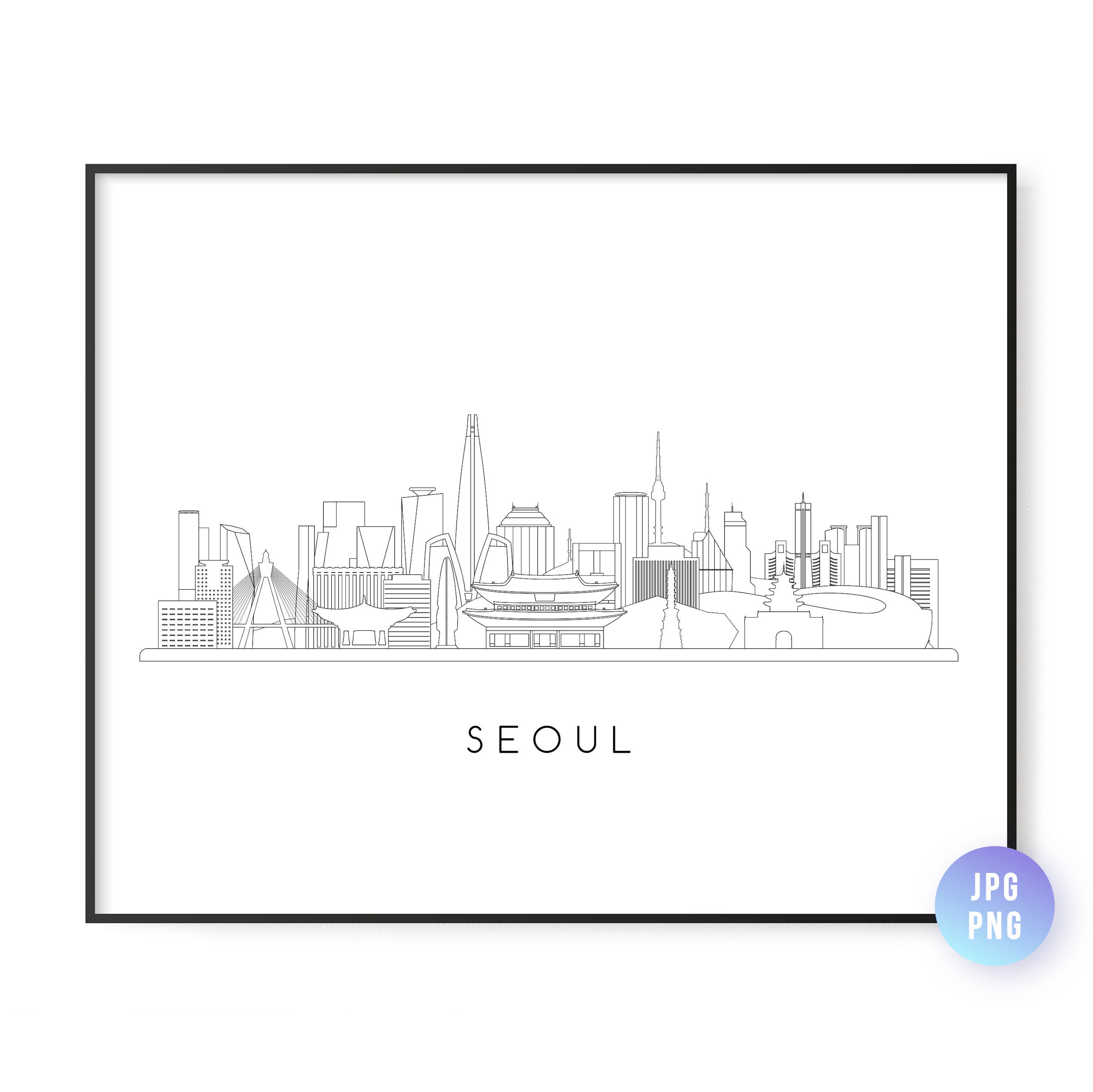 Seoul Skyline Print. Seoul City South Korea Skyline Line Art. Instant ...